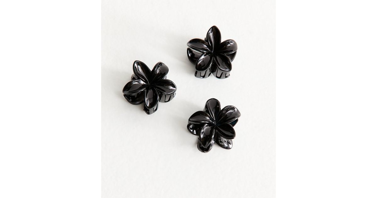 Pack of 3 Black Mini Tropical Flower Hair Clips | New Look