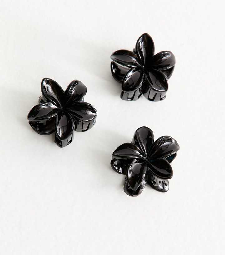 Pack of 3 Black Mini Tropical Flower Hair Clips | New Look
