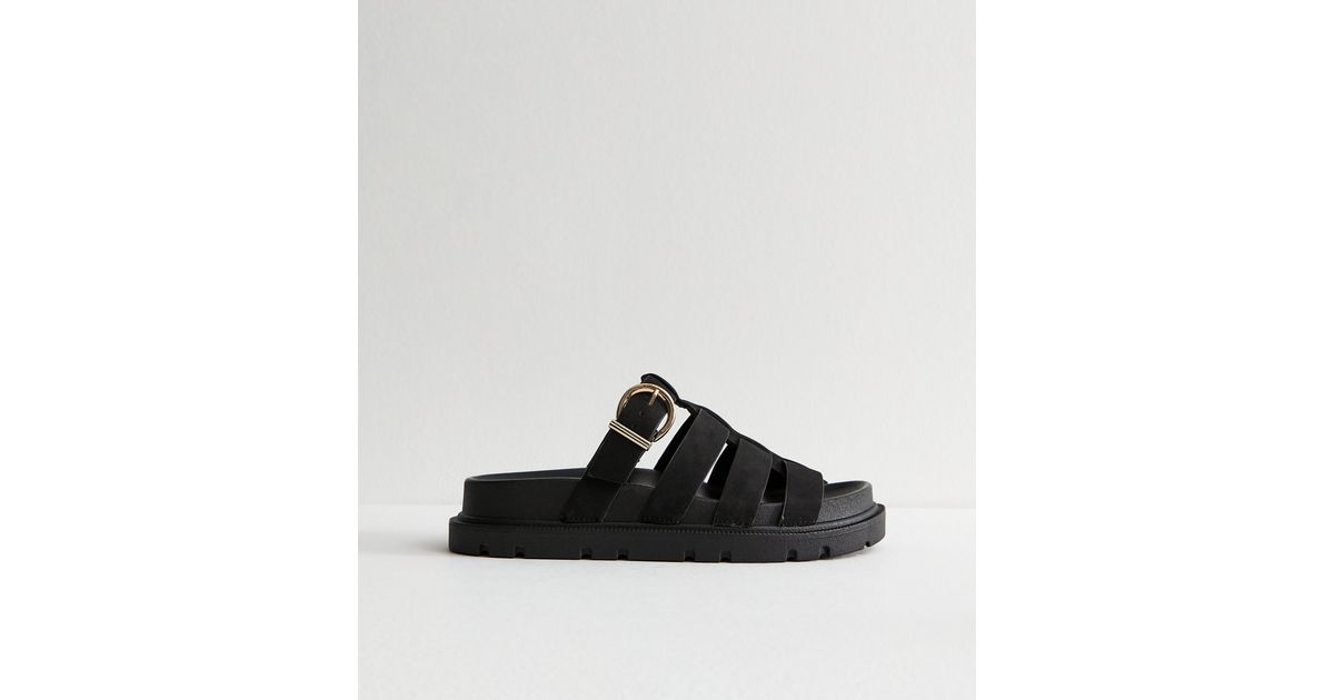 Black Faux Suede Gladiator Mule Sandals | New Look