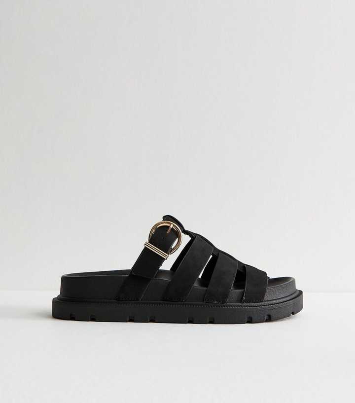 Black Faux Suede Gladiator Mule Sandals | New Look