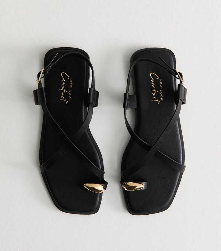 Black Crossover Strap Faux Leather Sandals | New Look