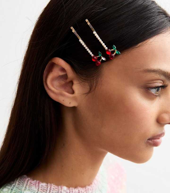Pack Of 2 Gold Tone Cherry Hair Slides | New Look
