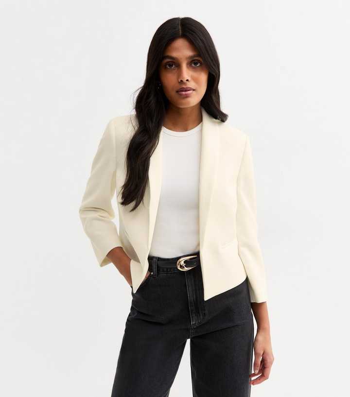 Off White Cropped Blazer Jacket | New Look