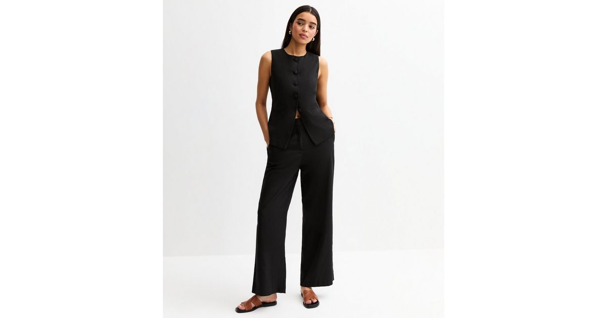Black Linen Blend Wide Leg Trousers | New Look