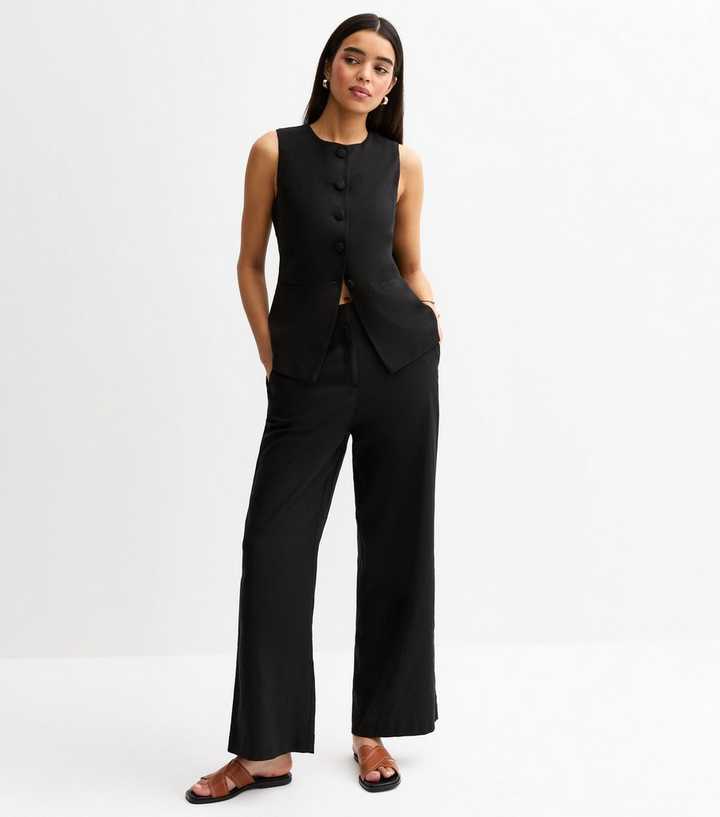 Black Linen Blend Wide Leg Trousers | New Look