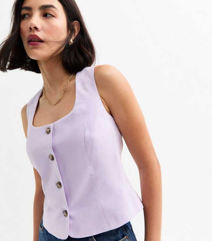 Lilac Linen Blend Square Neck Waistcoat | New Look