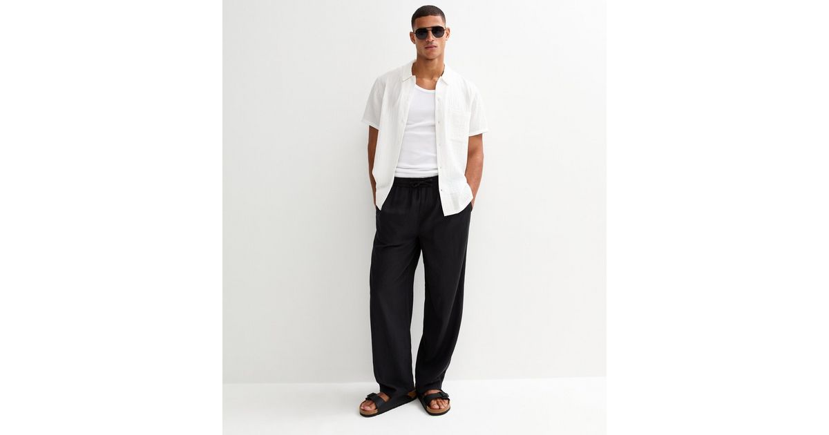 Black Relaxed Linen Blend Wide Leg Trousers | New Look