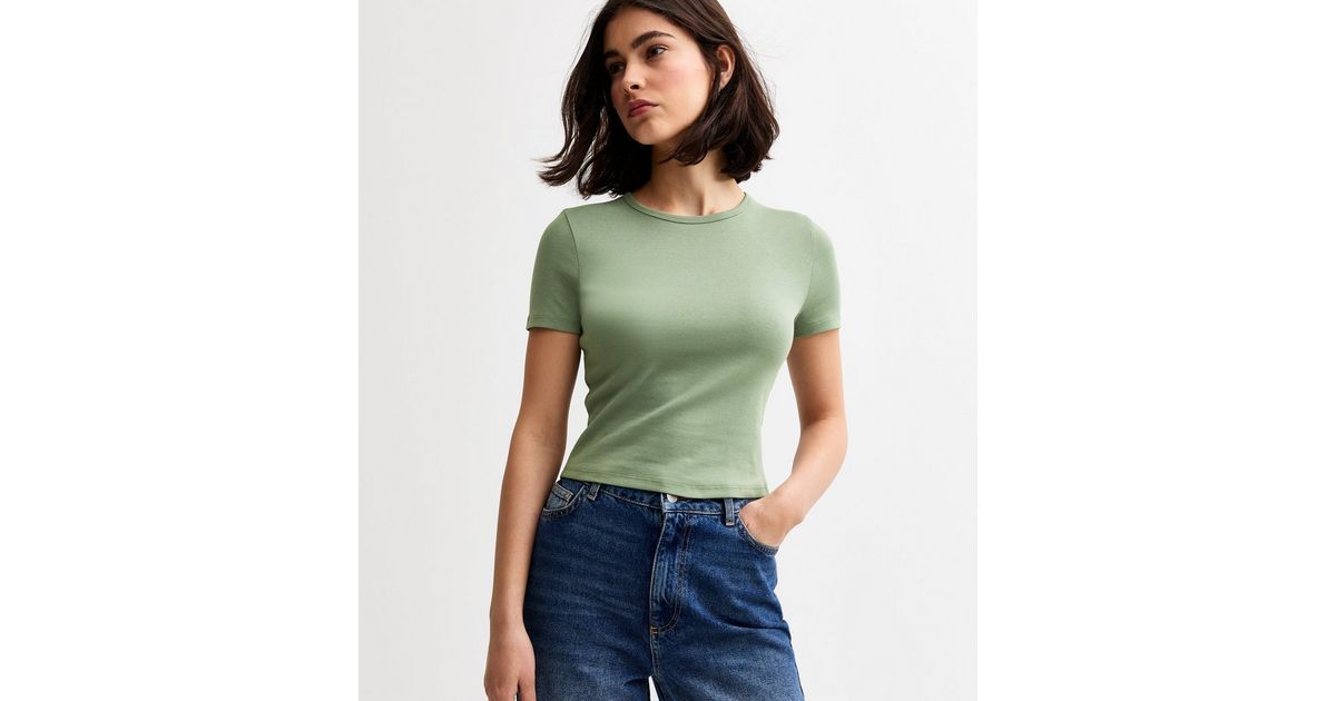 Light Green Ribbed Crew Neck T-Shirt | New Look