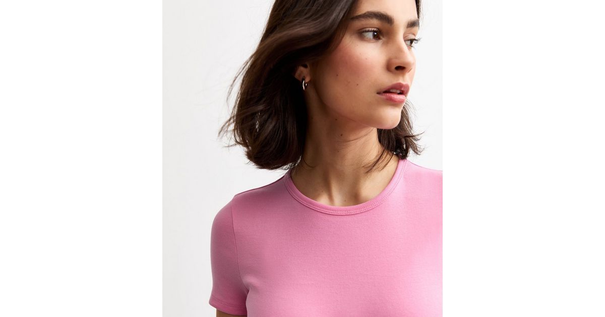 Pink Ribbed Crew Neck T-Shirt | New Look