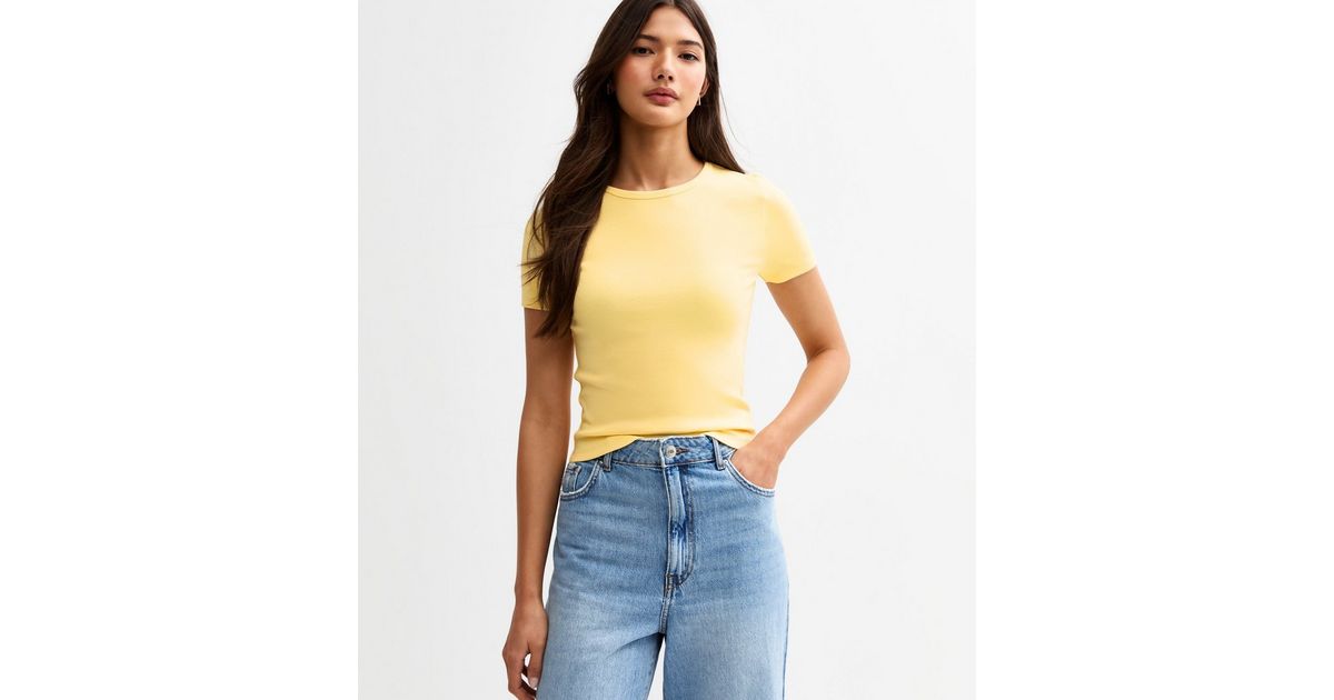 Yellow Ribbed Crew Neck T-Shirt | New Look