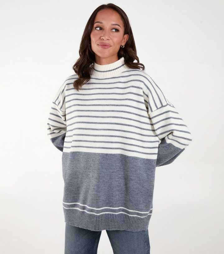 Blue Vanilla Grey Knit Striped Jumper | New Look