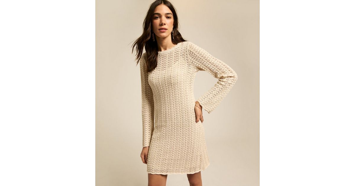 Cream Shimmer Open Knit Mini Dress | New Look