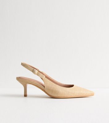 Camel Brown Woven Raffia Bow Slingback Court Shoes | New Look