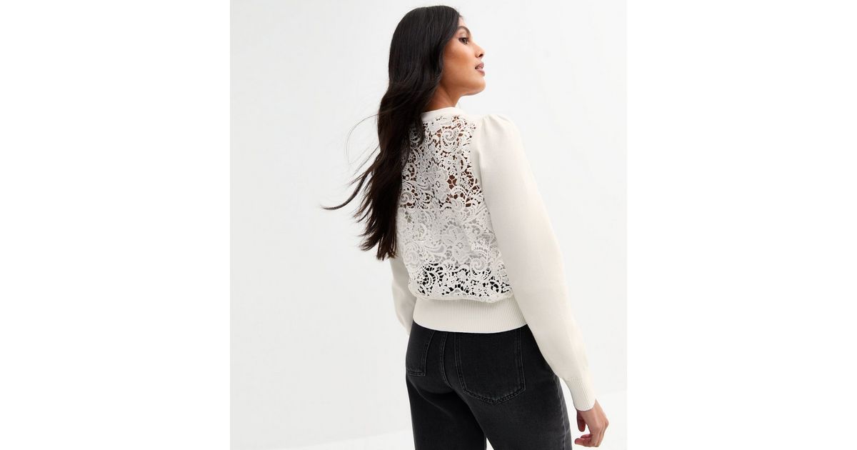 White Knitted Lace Back Cardigan | New Look
