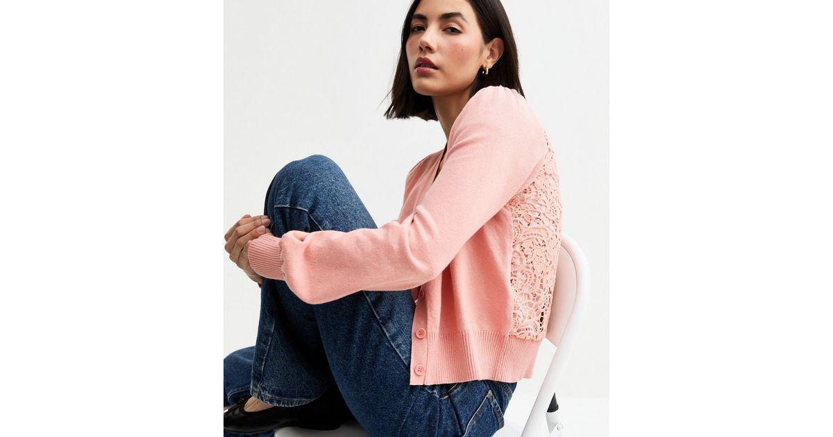 Pink Knitted Lace Back Cardigan | New Look