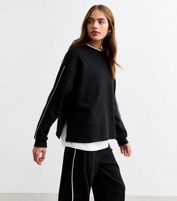 Black Side Piping Oversized Sweatshirt New Look