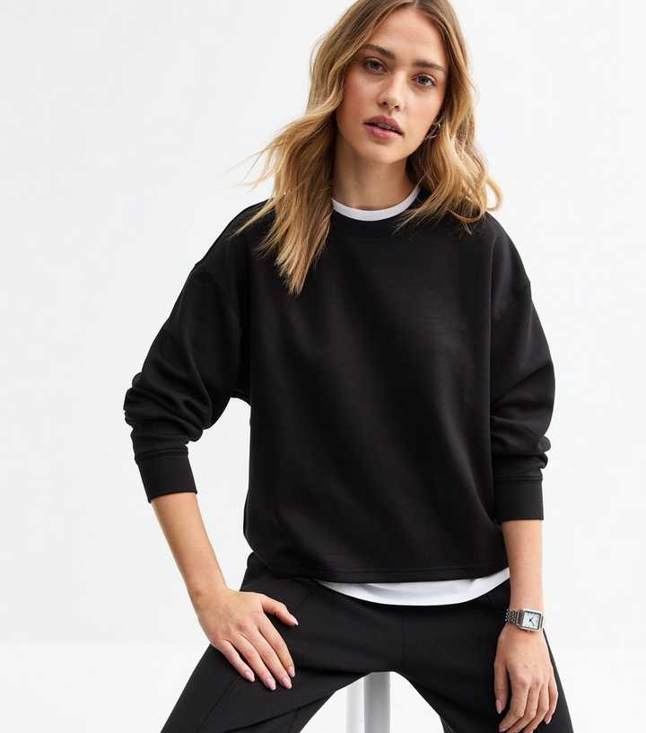 Black Jersey Crew Neck Sweatshirt | New Look