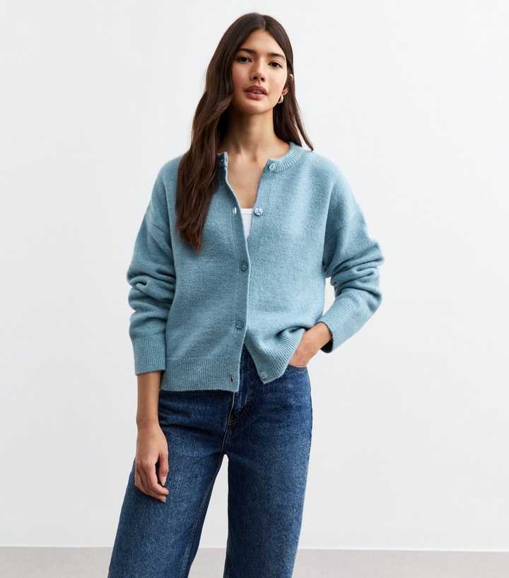 Light Blue Crew Neck Cardigan | New Look