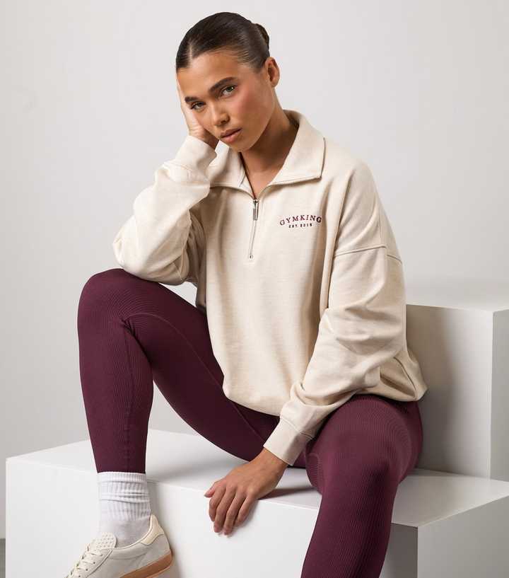 Gym King Cream Compose Oversized Quarter Zip | New Look