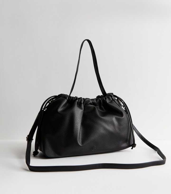 Black Pebbled Faux Leather Drawstring Hobo Bag | New Look