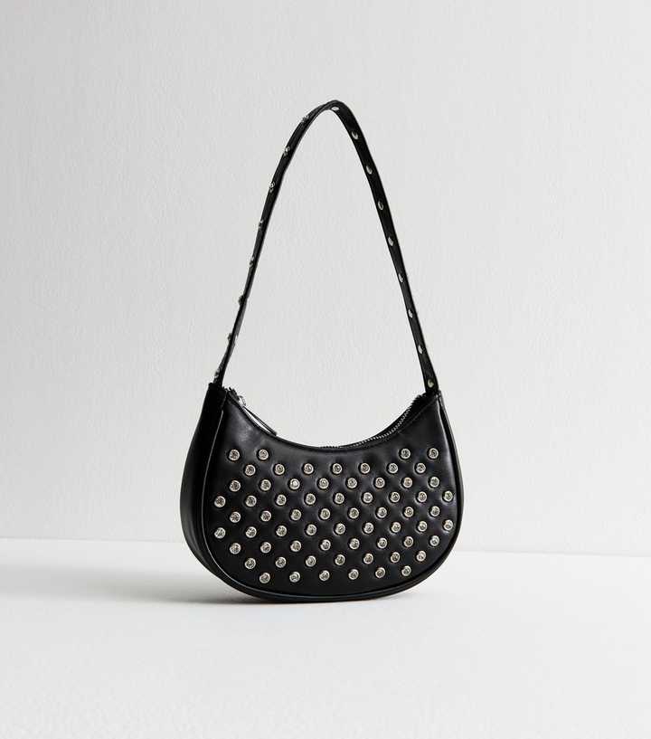 Black Diamanté Stud Shoulder Bag | New Look