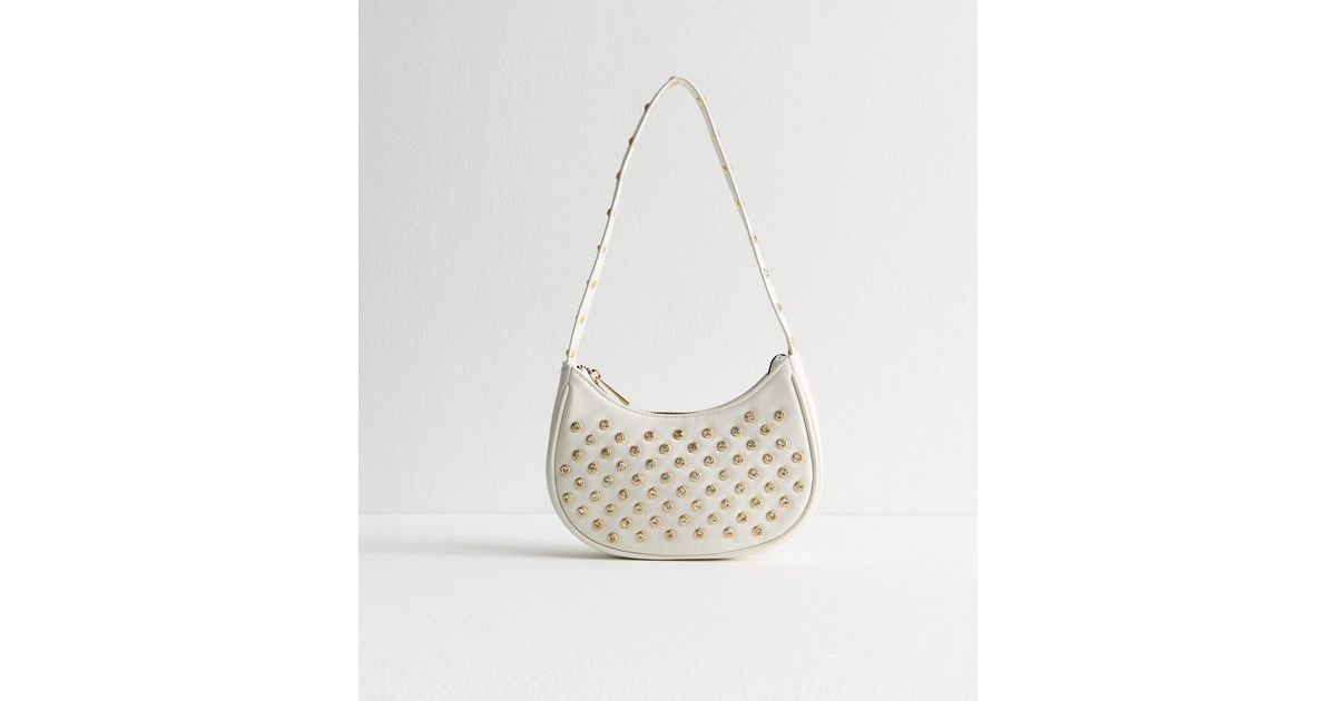 White Diamanté Stud Shoulder Bag | New Look