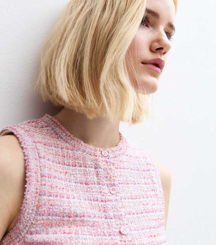 Pink Boucle Button Up Vest | New Look