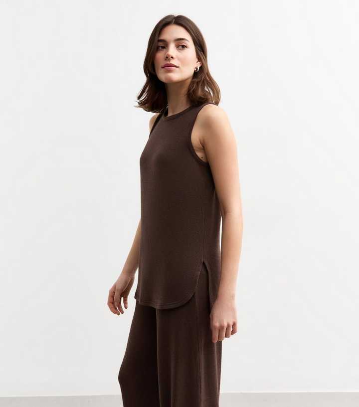 Brown Textured Round Neck Vest | New Look