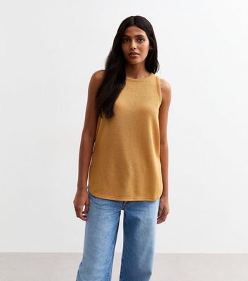 Mustard Textured Round Neck Vest | New Look