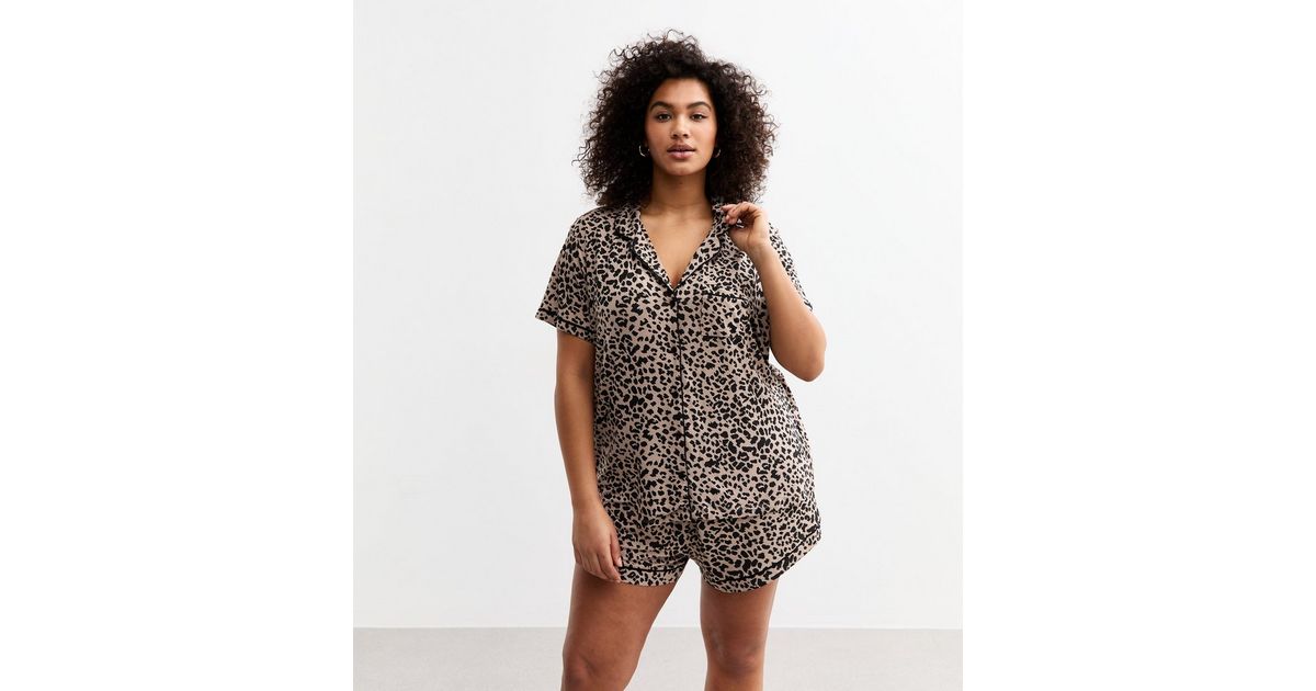 Curves Brown Leopard Print Pyjama Set | New Look