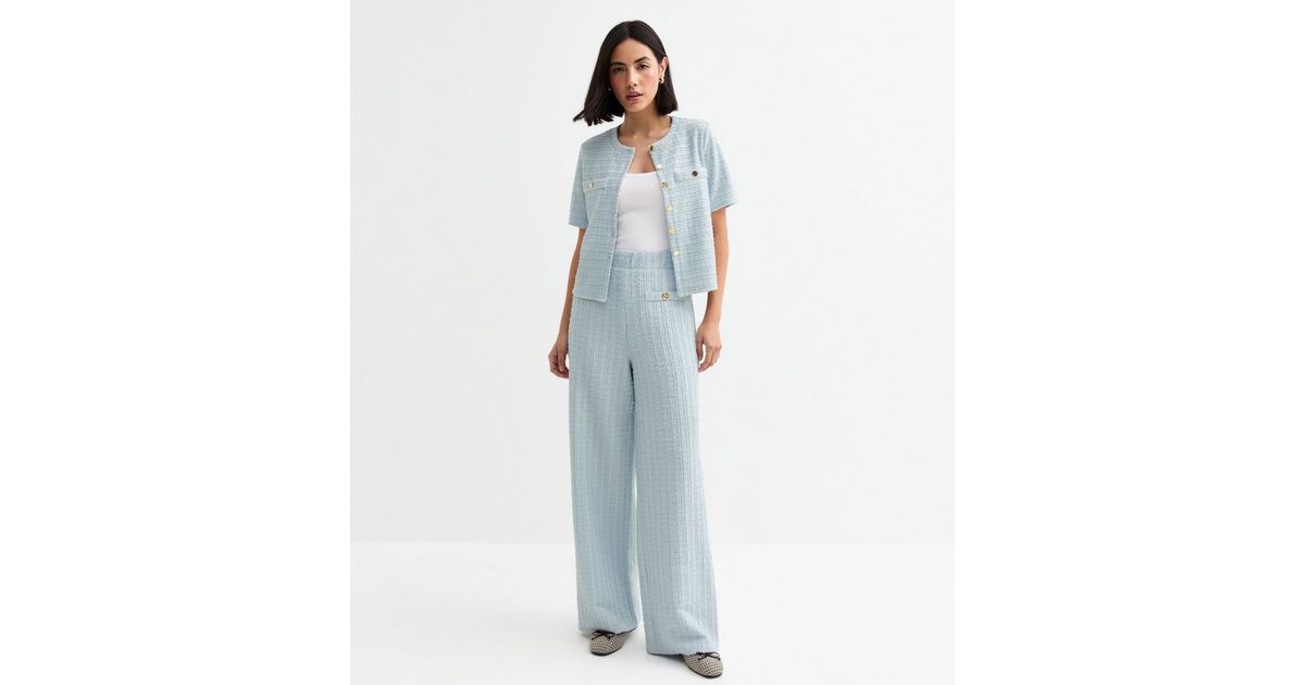 Blue Boucle Wide Leg Trousers | New Look