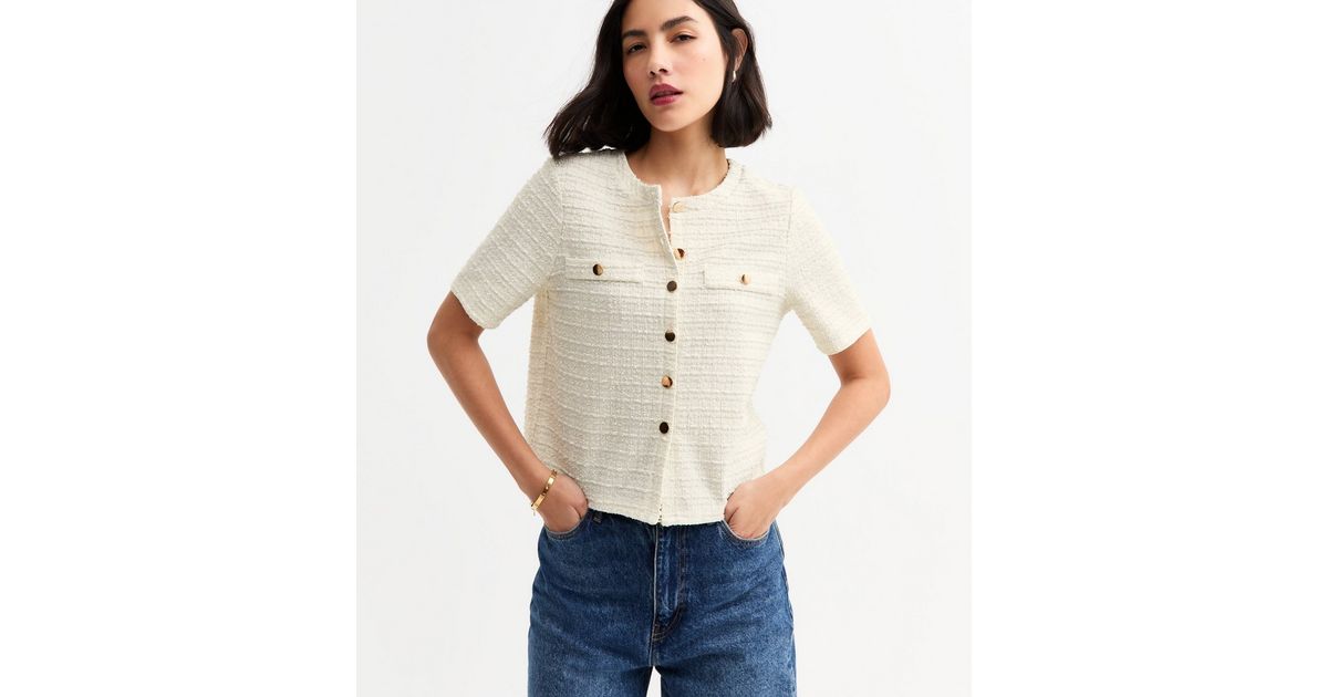 Cream Textured Button Up Top | New Look