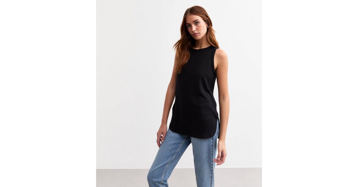 Tall Black Textured Round Neck Vest | New Look