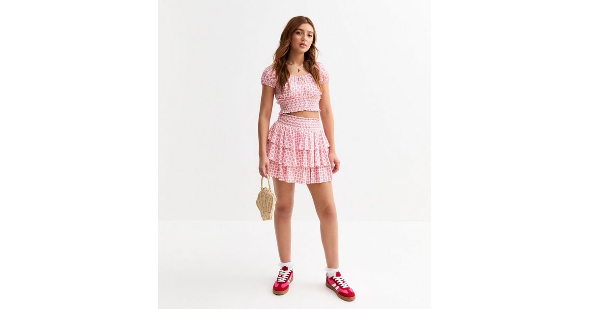 Girls White Pattern Print Three Tier Rara Mini Skort | New Look