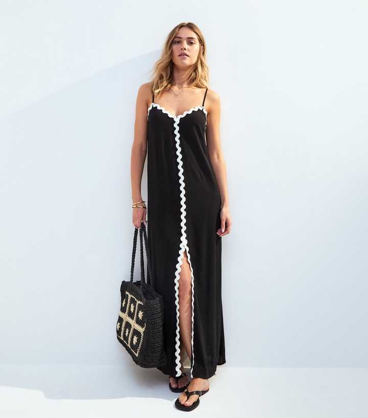 Black Contrast Trim Split Hem Maxi Dress | New Look