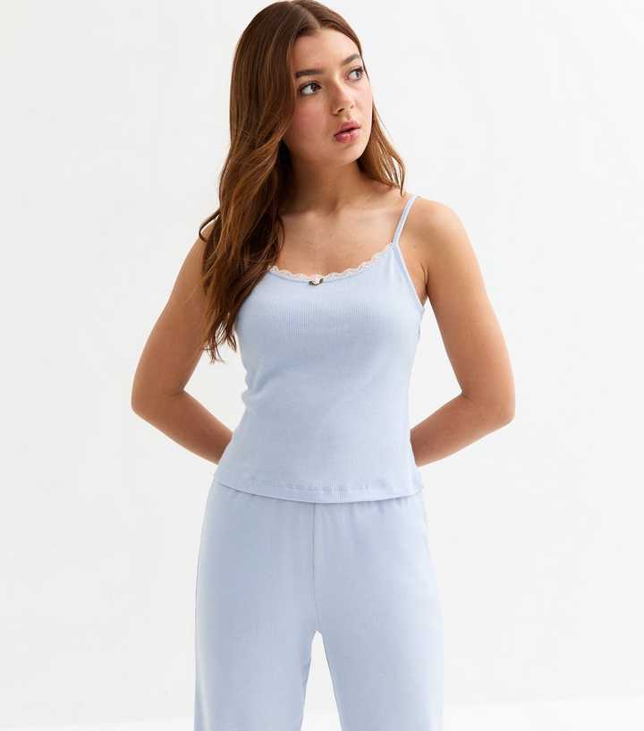 Girls Blue Ribbed Cami and Trousers Pyjama Set | New Look