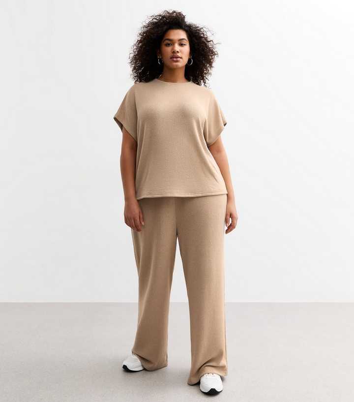 Curves Mink Textured Wide Leg Trousers | New Look