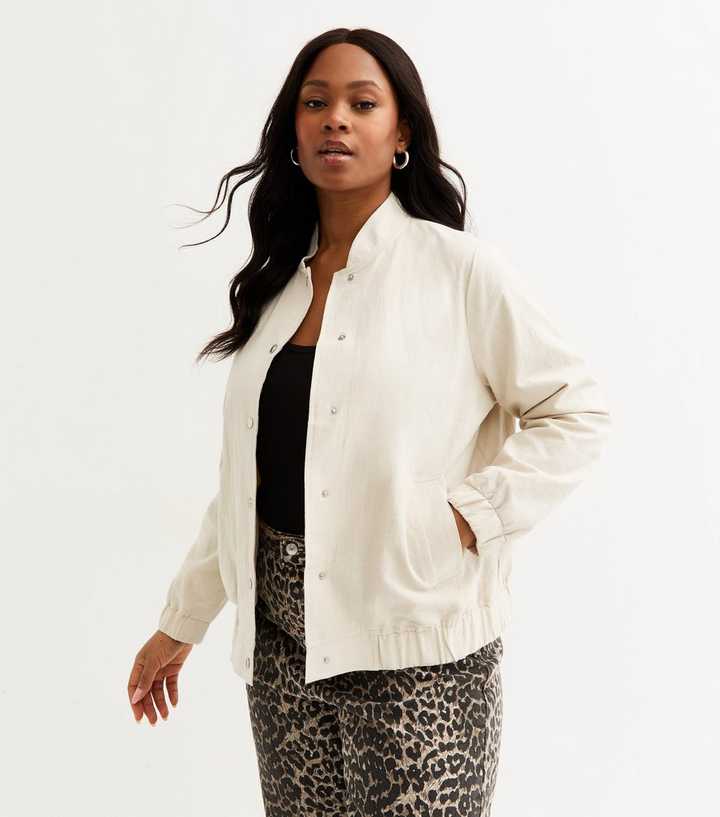 Curves Cream Long Sleeve Bomber Jacket | New Look