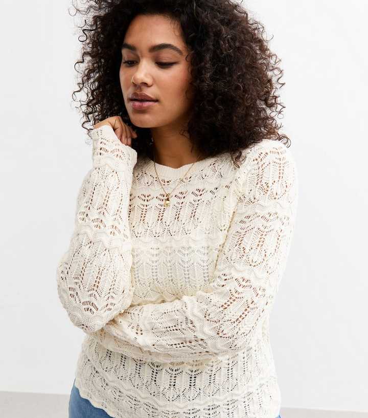 Curves Cream Open Knit Jumper | New Look