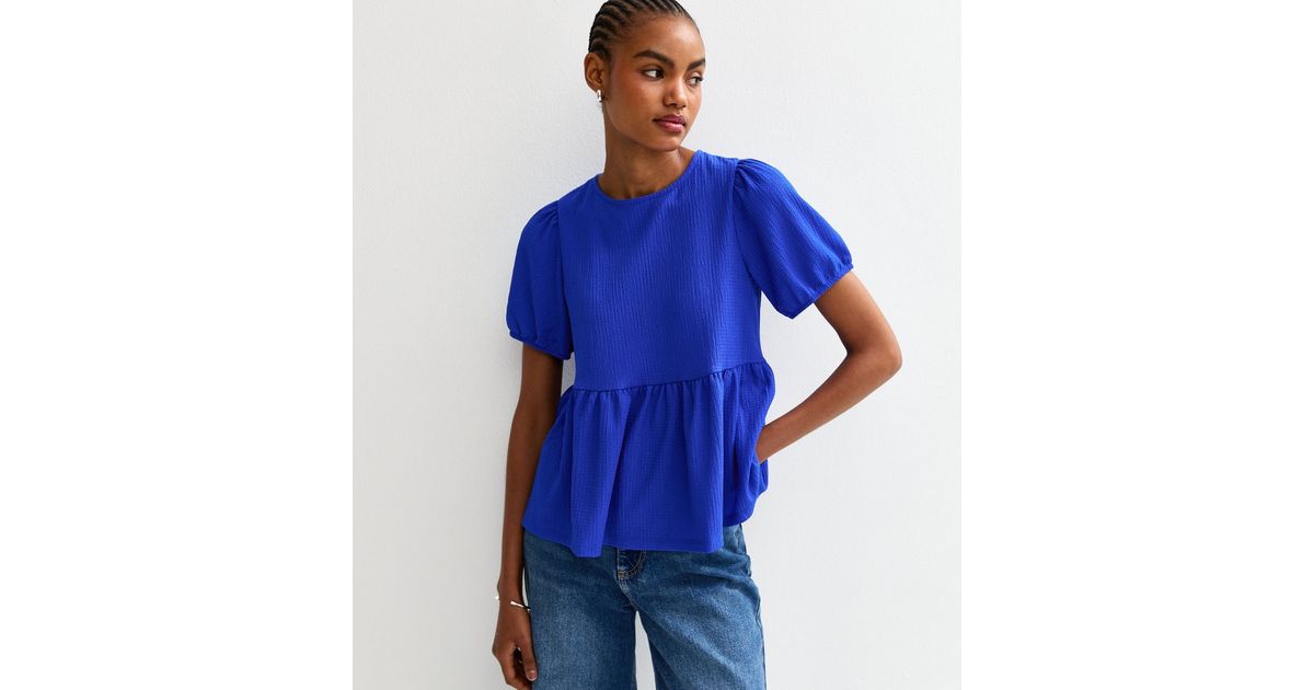 Tall Bright Blue Tie Back Flared Hem Top | New Look