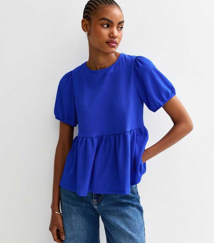 Tall Bright Blue Tie Back Flared Hem Top | New Look