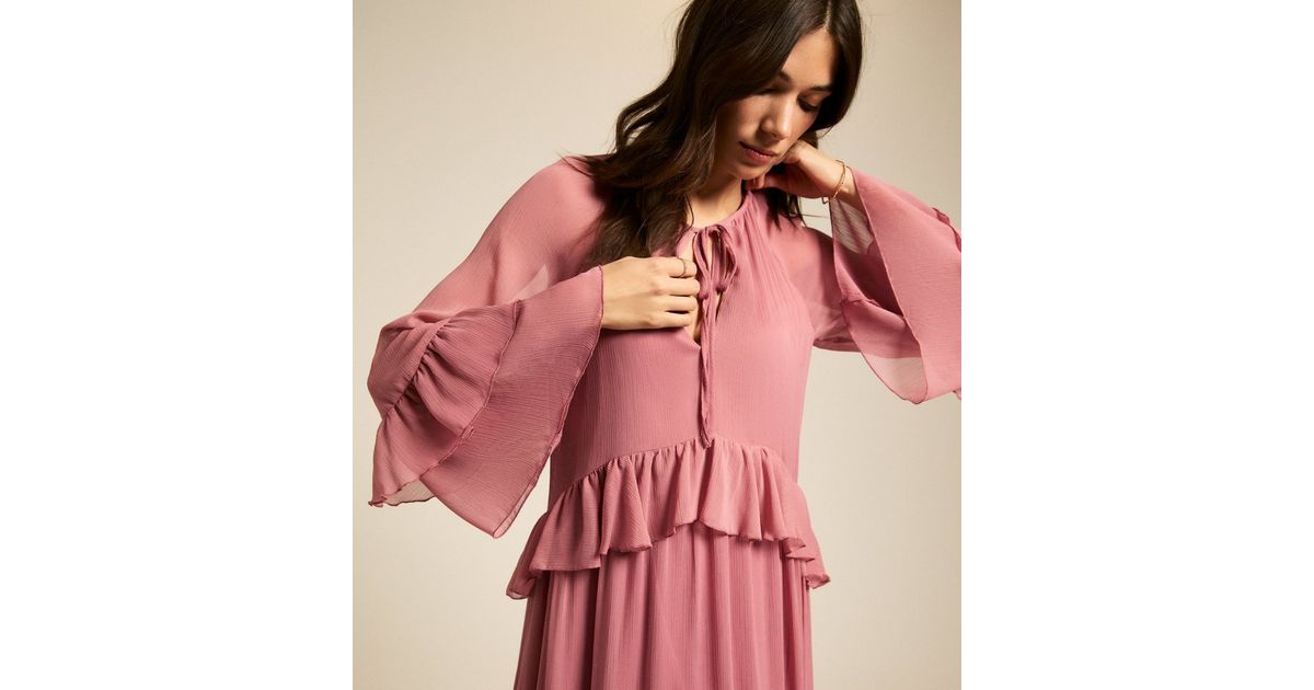 Pink Ruffle Trim Chiffon Midi Dress | New Look