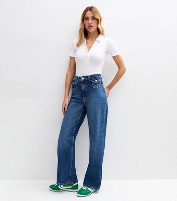 Blue Buttoned Pocket Wide Leg Jeans | New Look