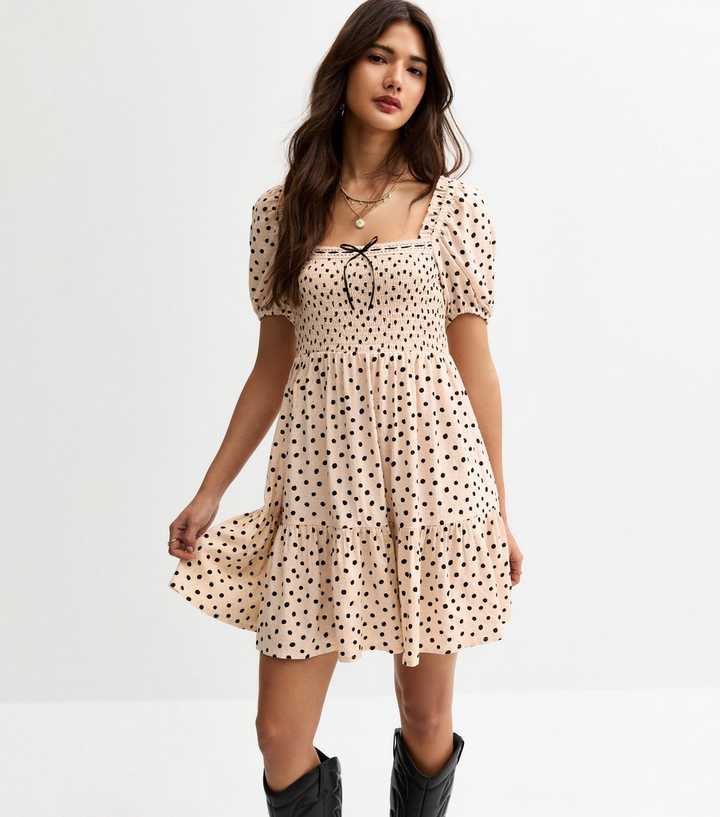 Cream Polka Dot Milkmaid Mini Dress | New Look
