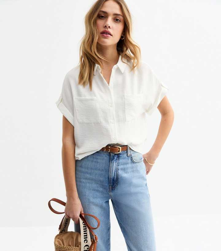 White Short Sleeve Chest Pocket Shirt | New Look
