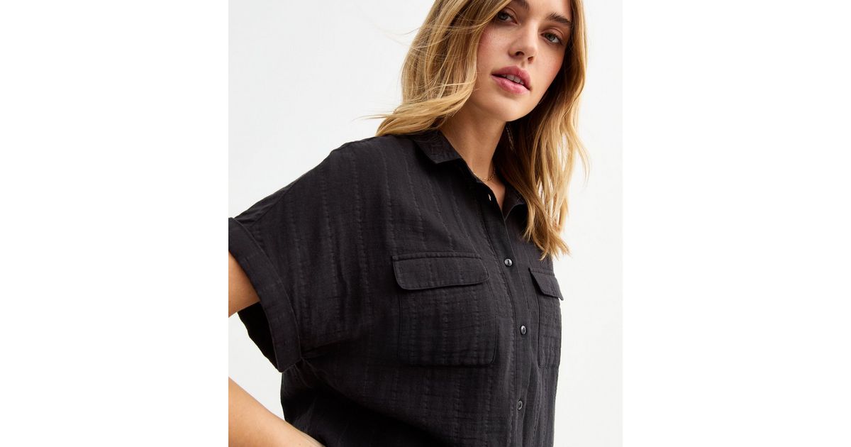 Black Striped Flap Pocket Shirt | New Look