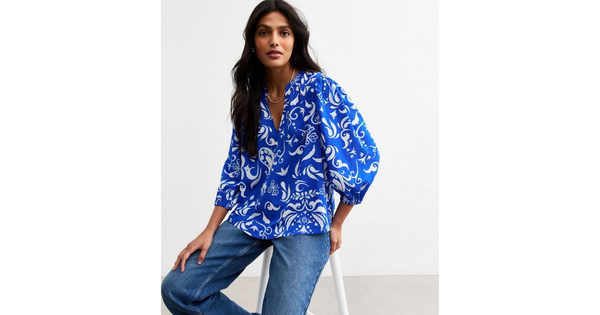 Blue Pattern Print Top | New Look