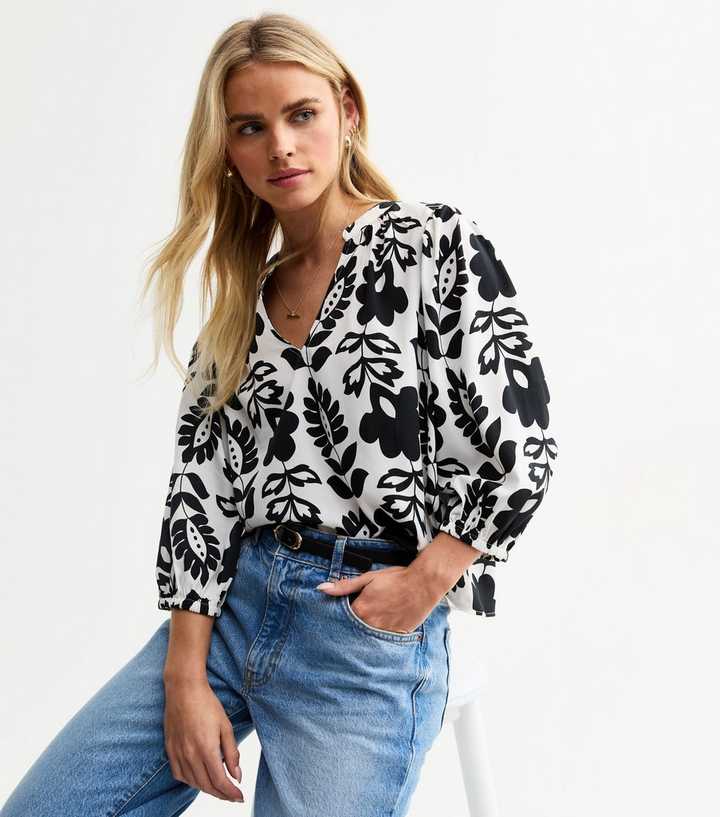 Petite White Floral Print Blouse | New Look