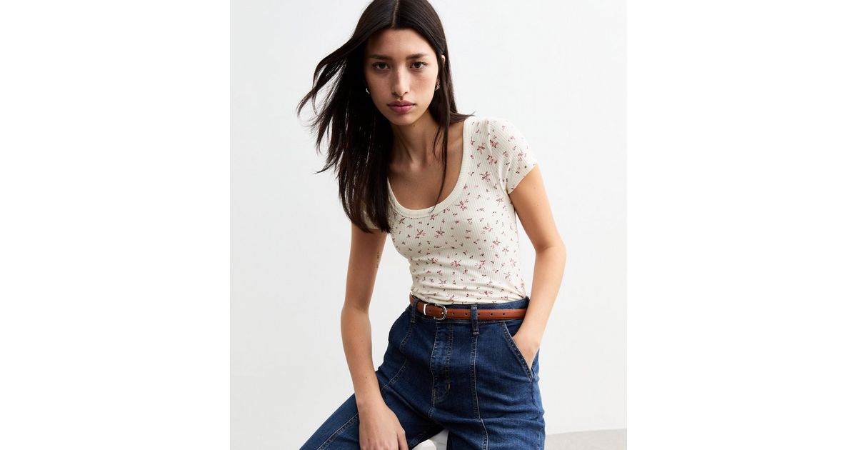 White Floral Print Scoop Neck Top New Look