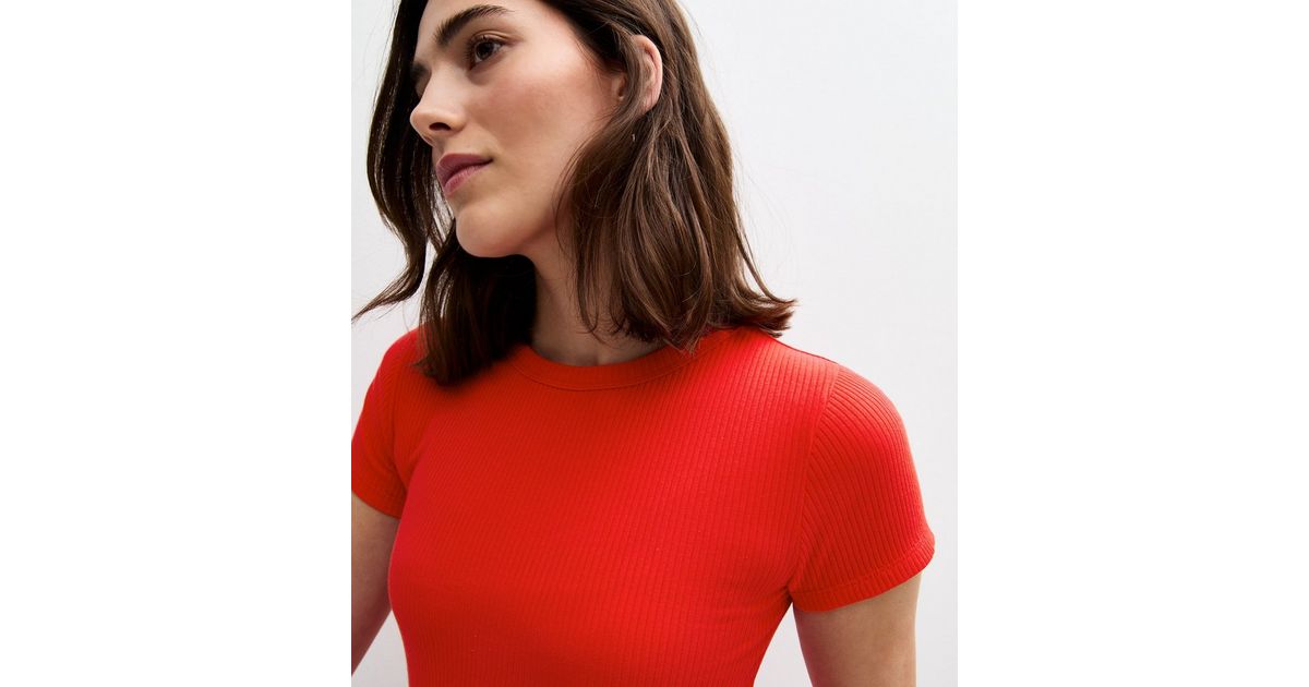 Red Crew Neck Rib Jersey Top | New Look